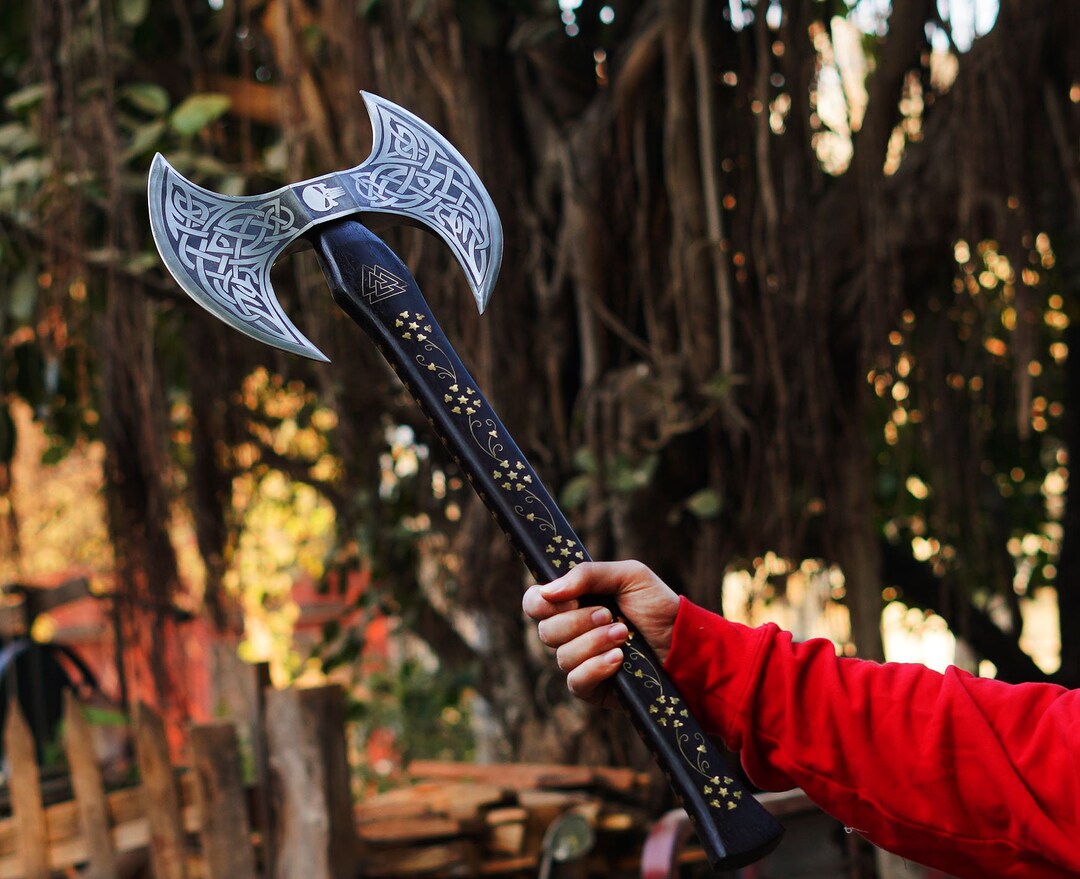 Handmade Carbon Steel Double Headed Axe With Leather Sheath, Axe ...