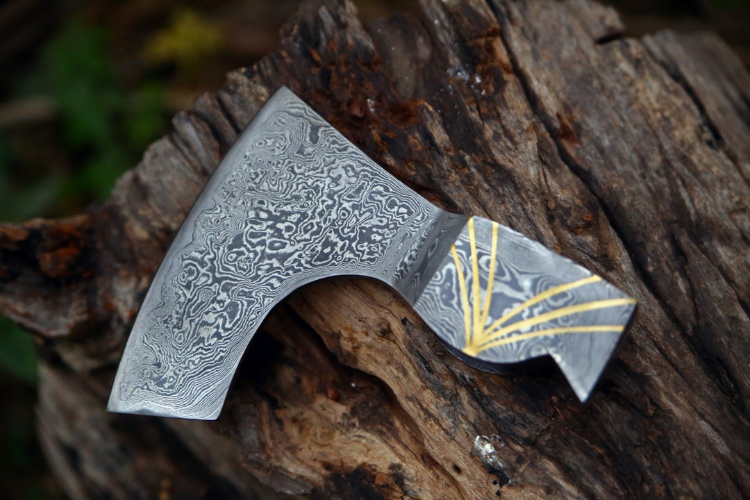 Hand Forged Damascus Axe Head: High-carbon Steel With Leather Sheath - Etsy