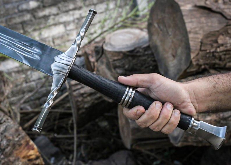 Witcher Silver Sword for Cosplay Display, Hand Forged Steel Fantasy ...