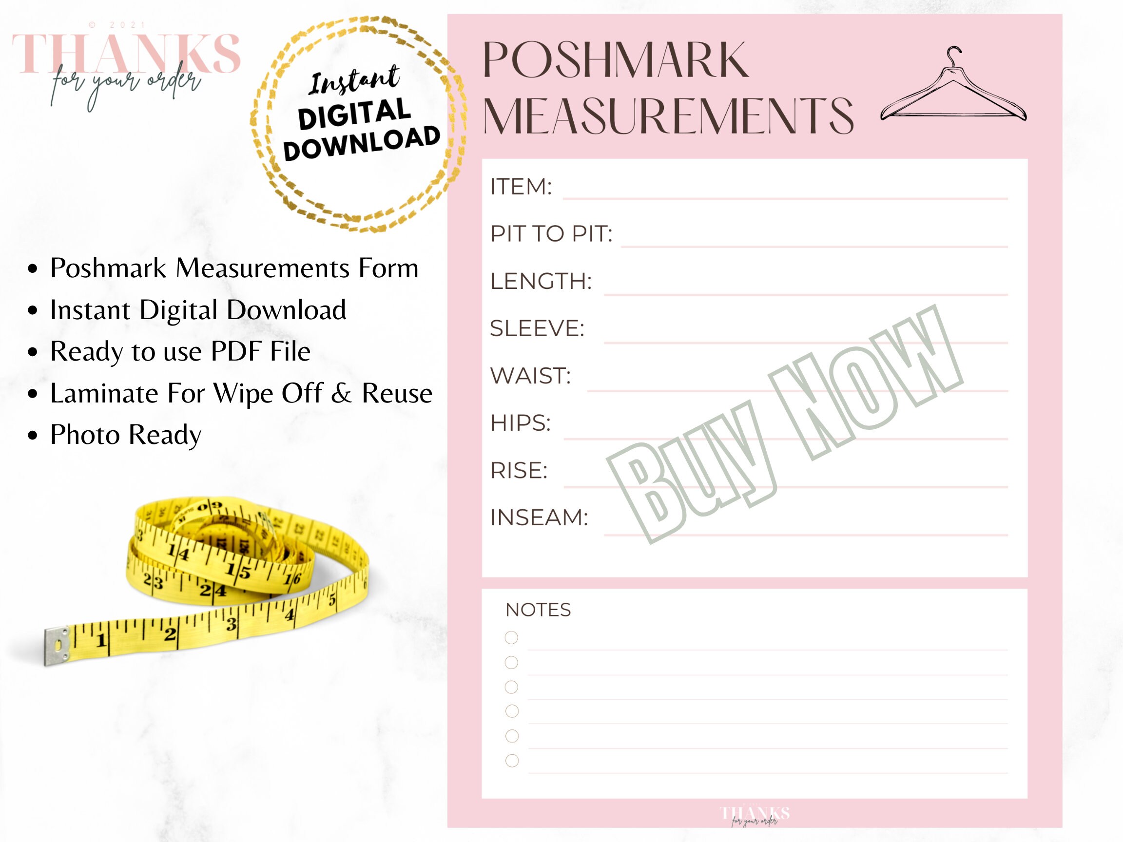 Poshmark Seller Printable | Wipe off Measurements Form | Photo Ready ...