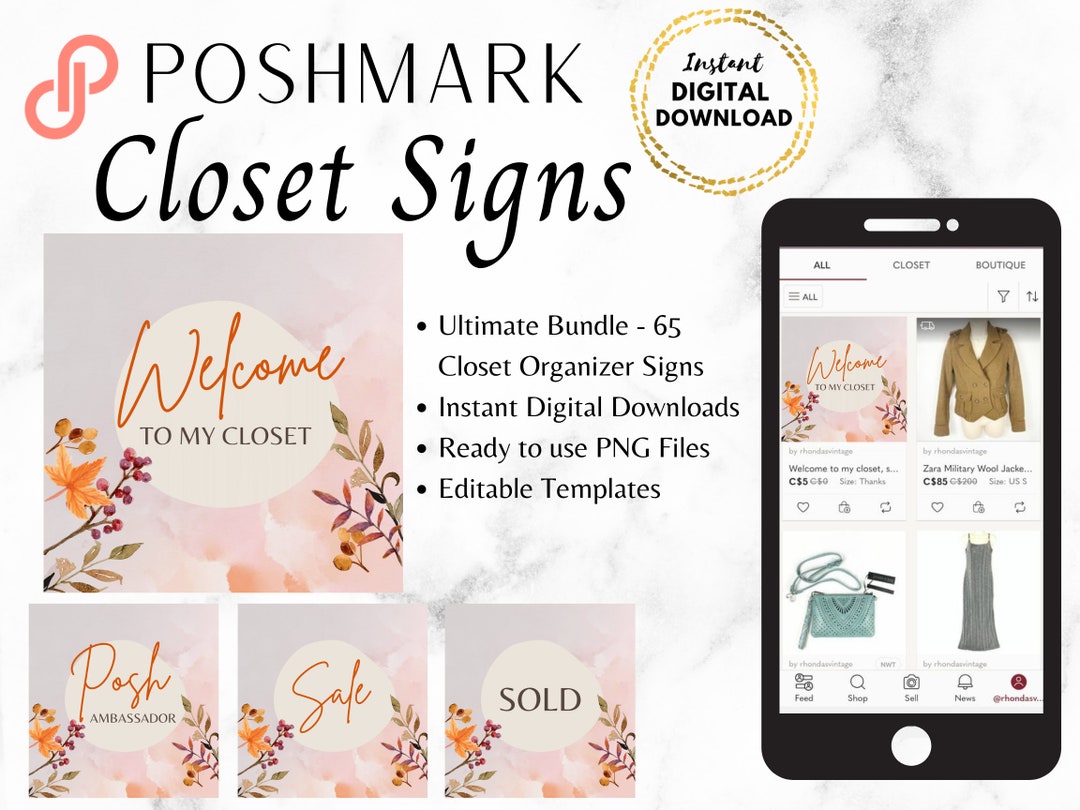 Poshmark Closet Signs, Ultimate Bundle 65 Custom Closet Organizers ...