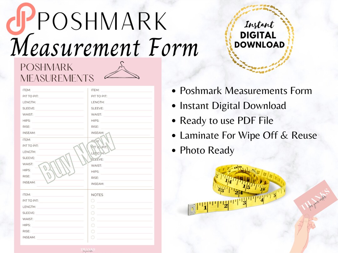 Poshmark Seller Printable: Photo Ready Measurements Form (PDF Download ...