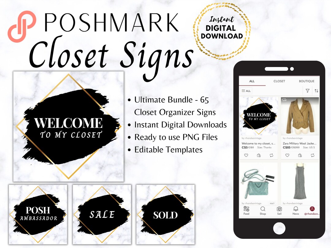 Poshmark Closet Signs: Black & Gold Organizer Bundle (digital Download ...