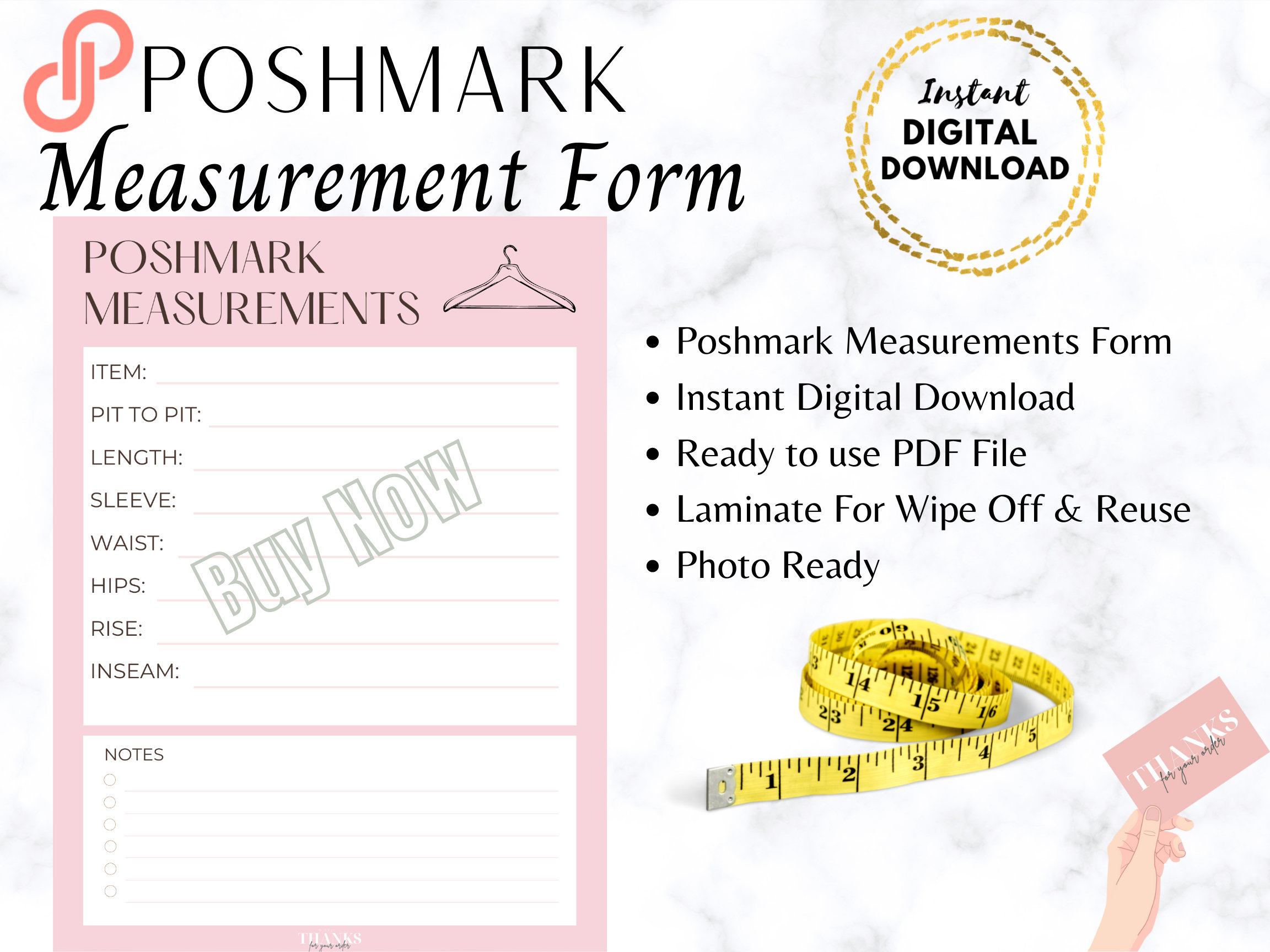 Poshmark Seller Printable | Wipe off Measurements Form | Photo Ready ...