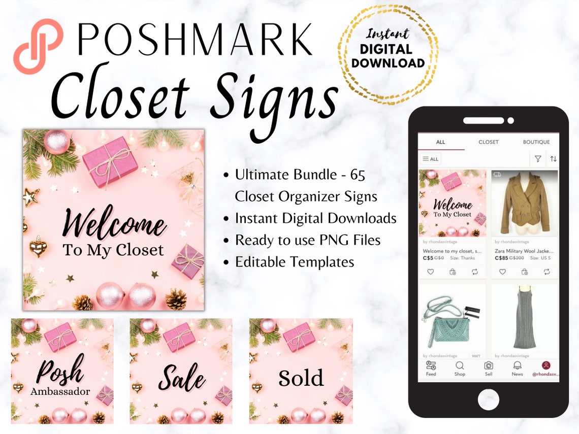 Poshmark Closet Signs, Ultimate Bundle 65 Custom Closet Organizers Pink ...