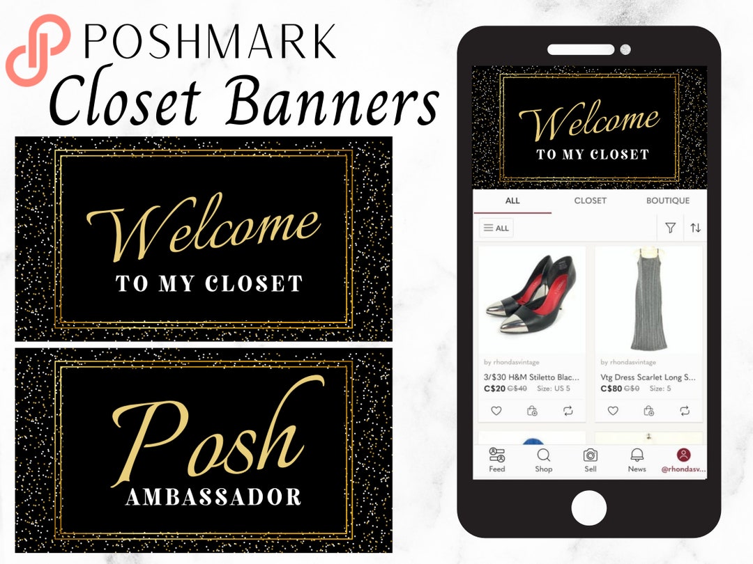 Poshmark Closet Banner: Black Gold Confetti Welcome Sign (digital ...