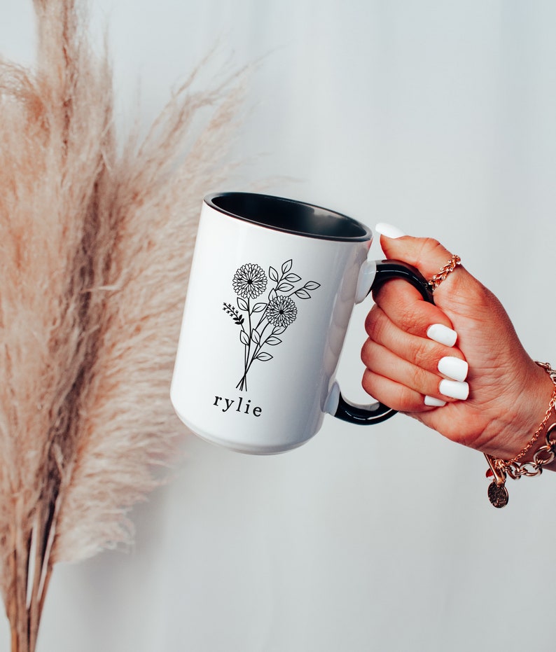 Birth Flower Mug Name Mug Wildflower Mug Floral Mug - Etsy