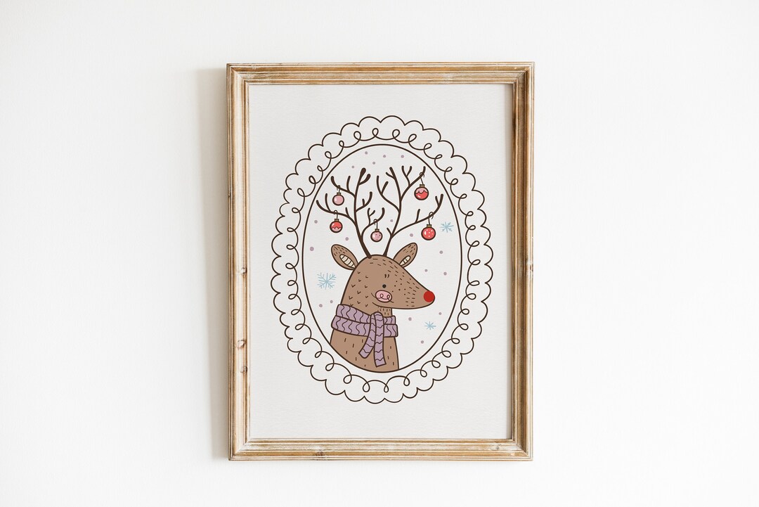 Cute Reindeer Print Christmas Wall Art Printable Reindeer Printable ...