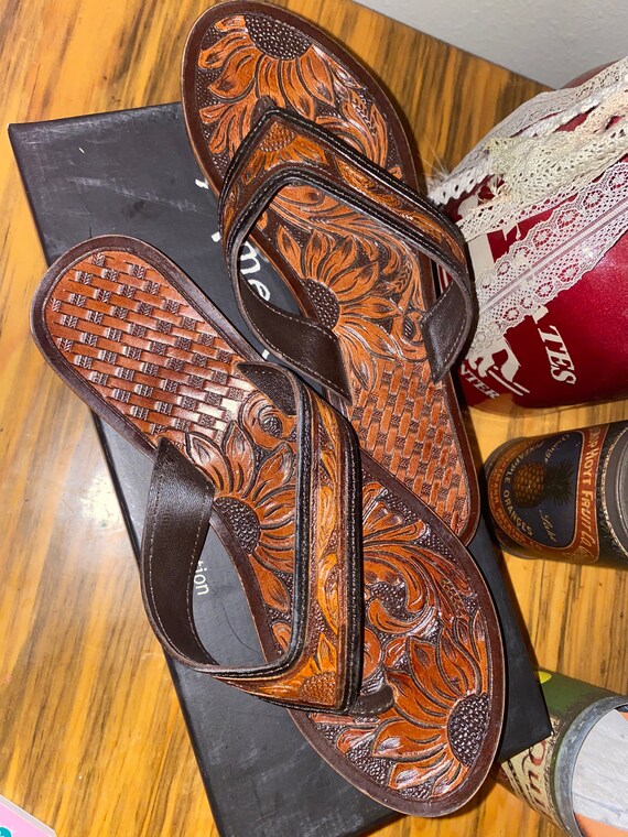 Tooled Leather Sandals | Etsy