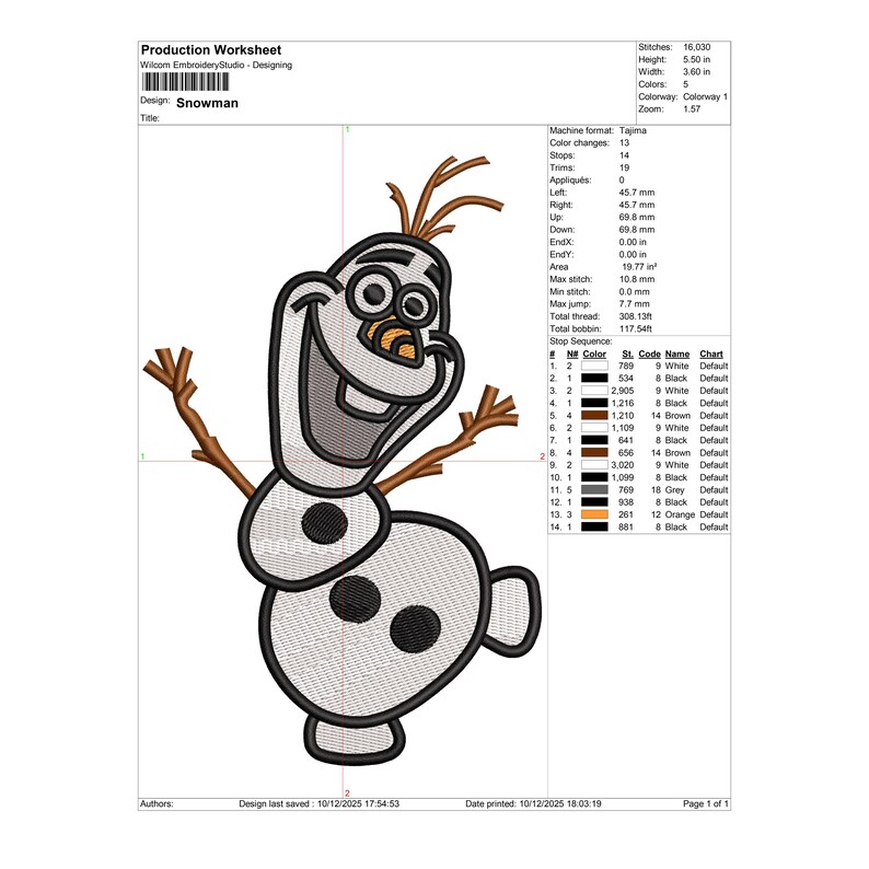 Olaf Snowman Embroidery Design Digital File Machine Format's (sizes:6 ...