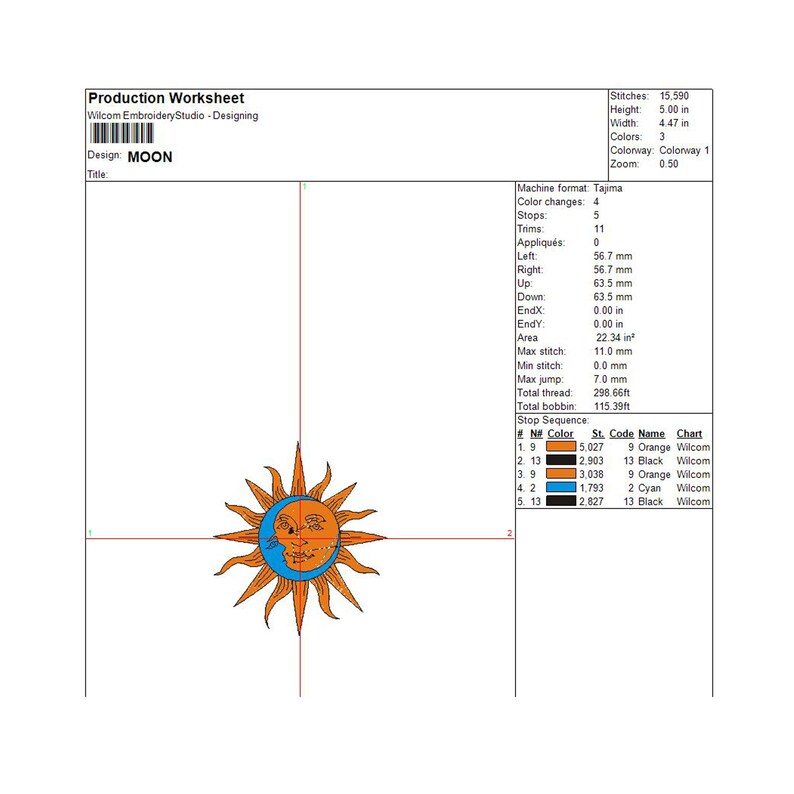 Sun & Moon Embroidery Design Digital File Computer Embroidery Machine ...
