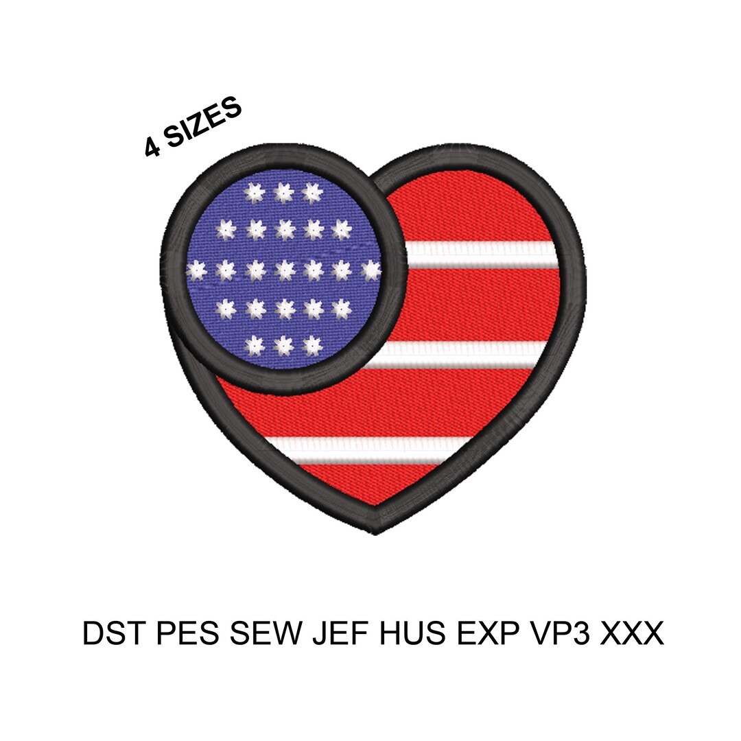 Usa Flag Heart Embroidery Design United State Flag Embroidery Design ...