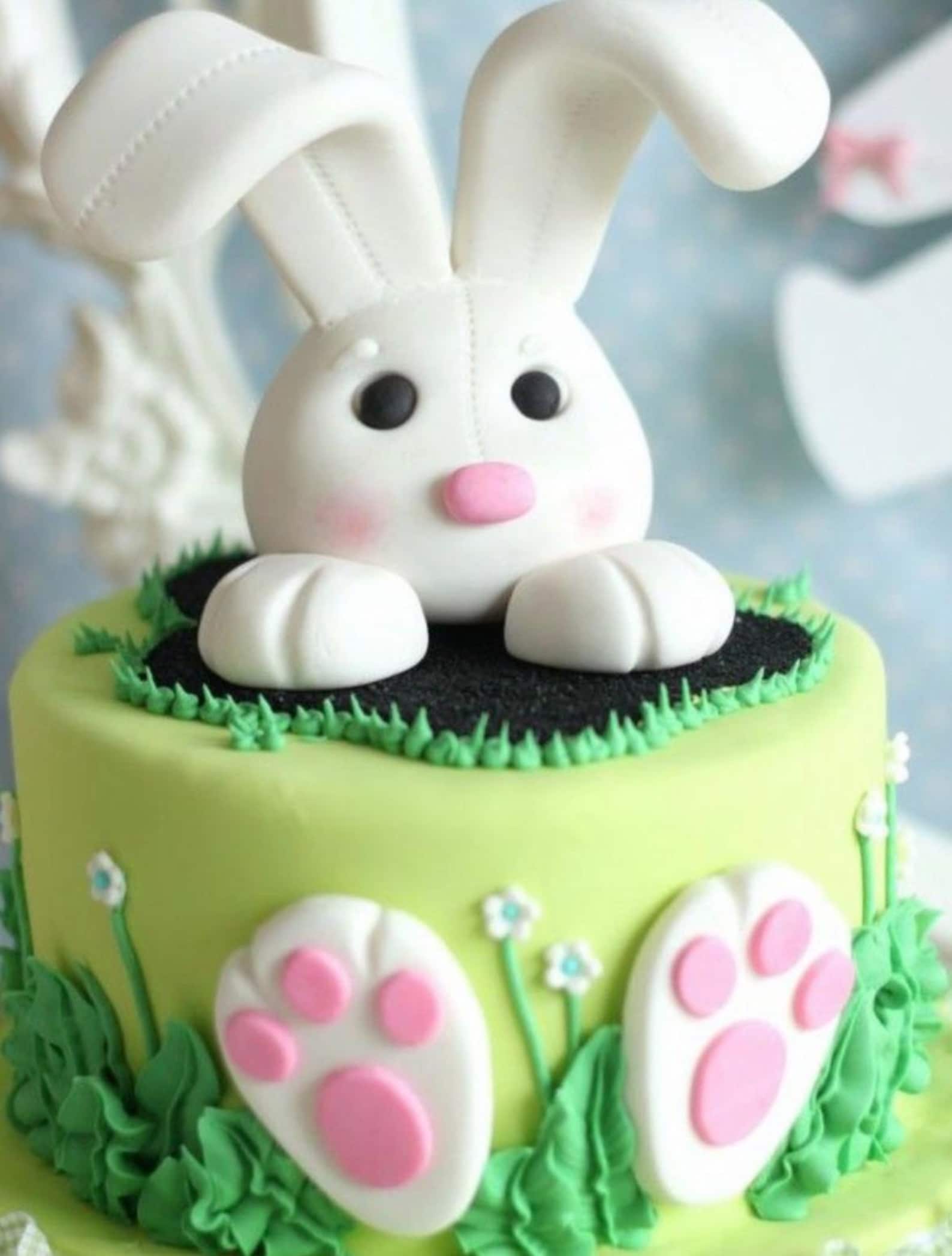 Easter Bunny Fondant-covered Cake, Easter Dessert,1st Birthday Bunny ...
