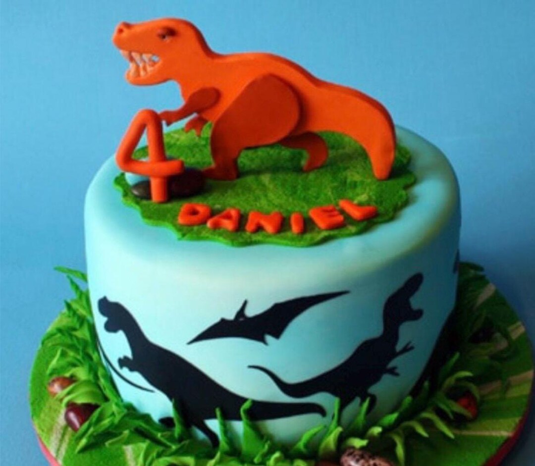 Dinosaur Themed Fondant Covered Birthday Cake - Etsy