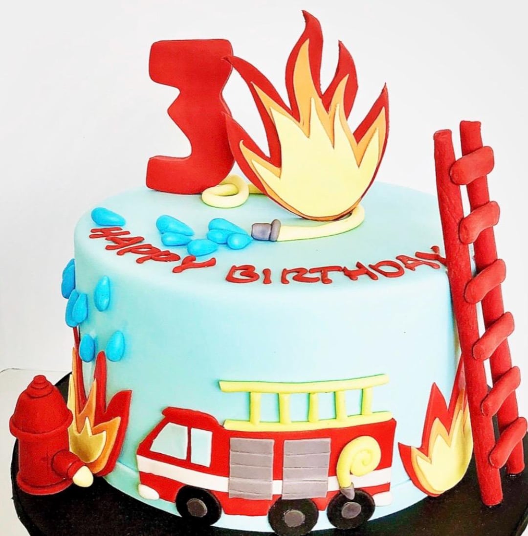 Fire Trucks Themed Fondant Birthday Cake - Etsy