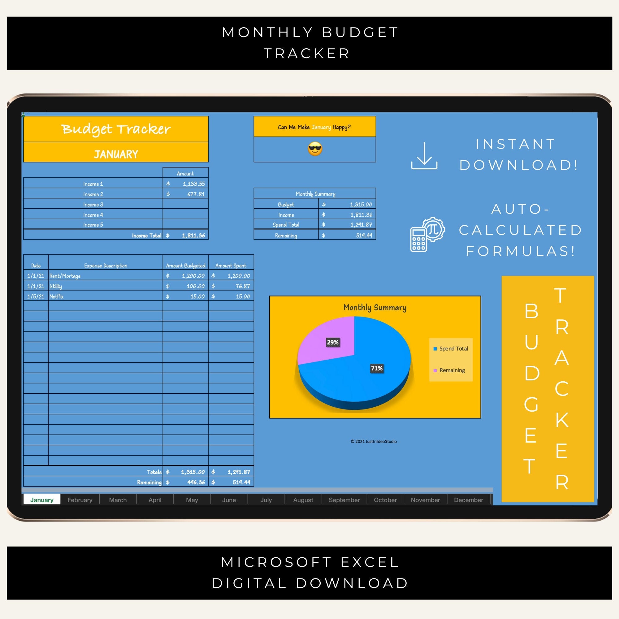 Simple Monthly Budget Tracker - Etsy