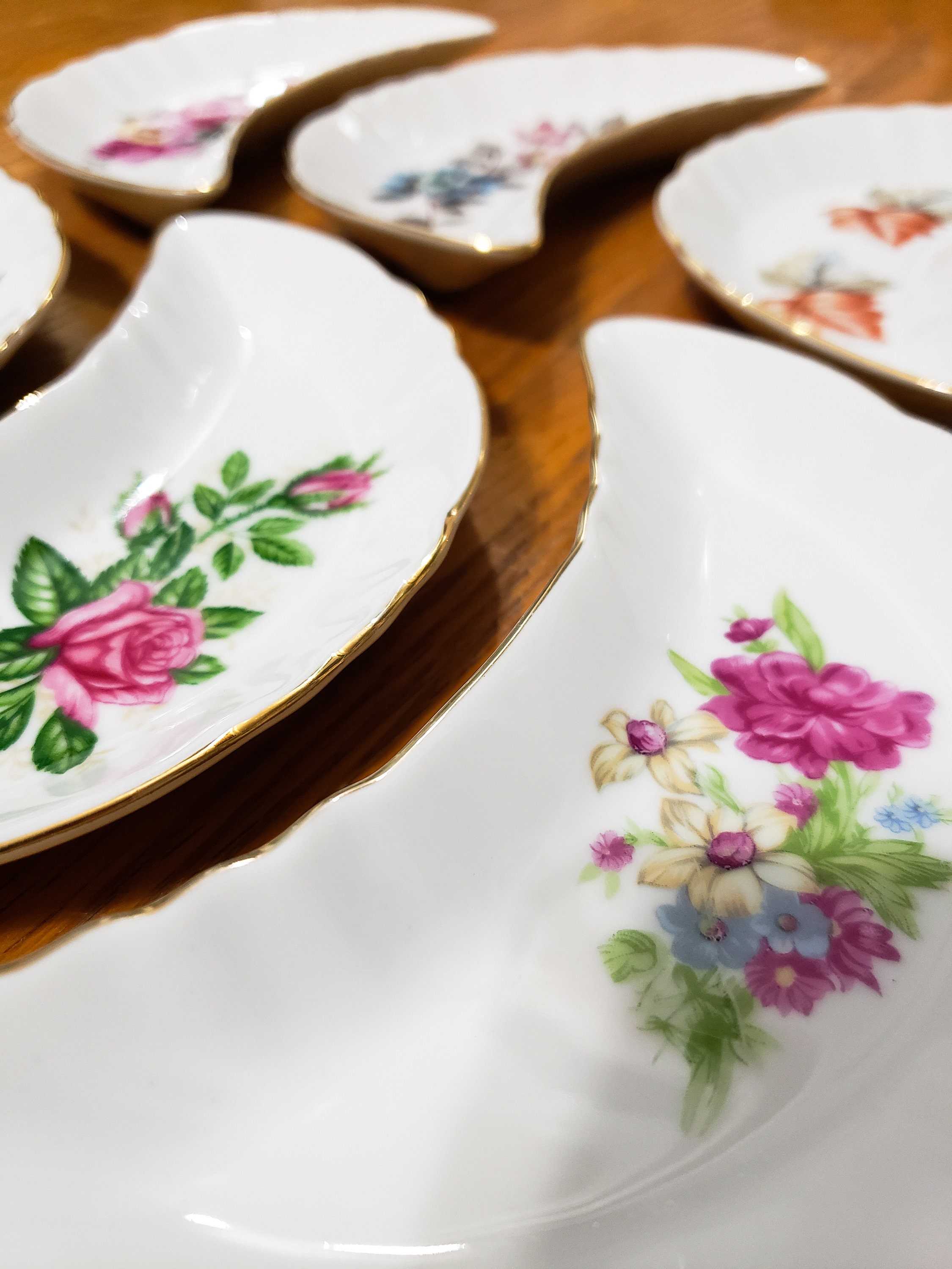 Chadwick Cresent Moon Bone Dish, Vintage Floral Ring Dish - Etsy