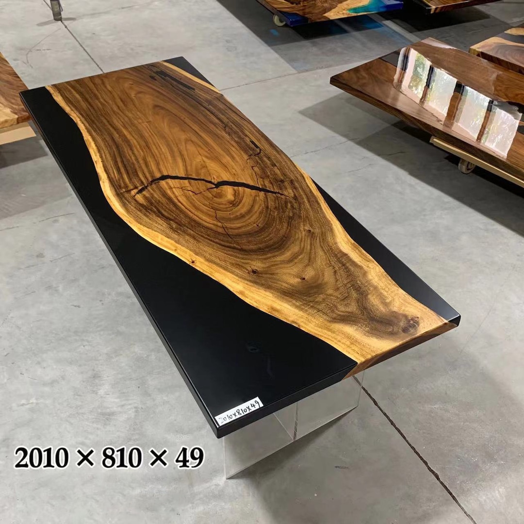 Handcrafted Walnut Wood Table Black Epoxy Resin Tabledining - Etsy