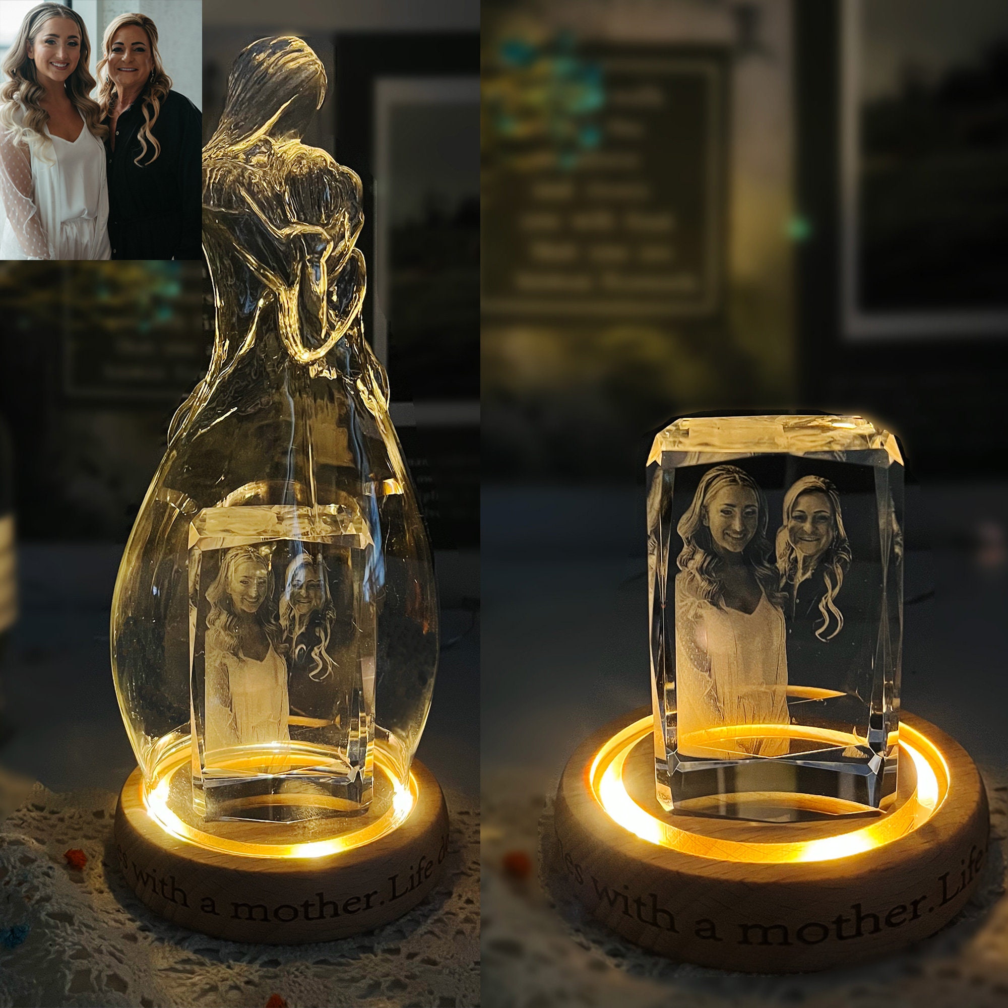 Personalized 3D Crystal Photo With Light Base, Mothers Day Gifts ...