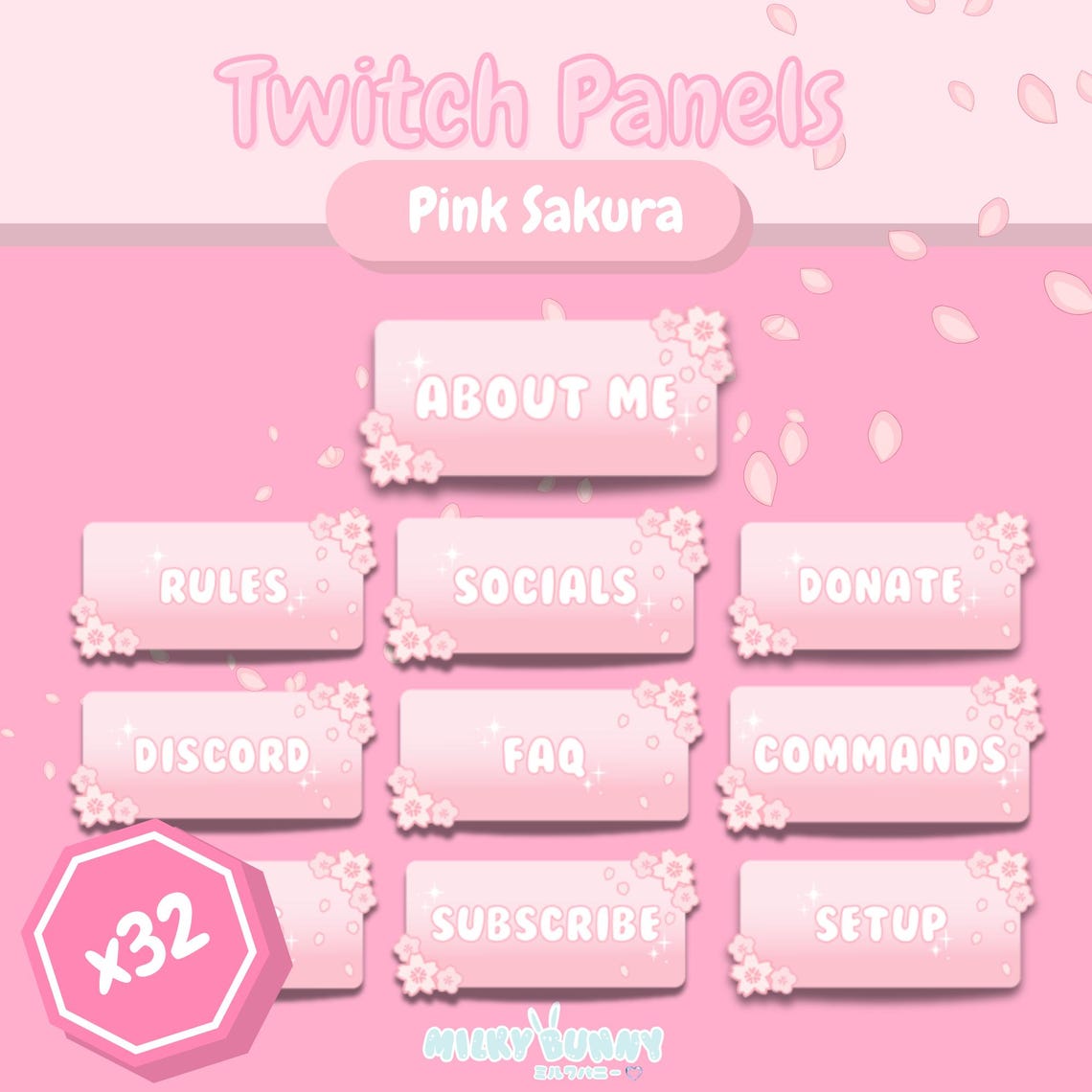 30 Twitch Panels, Pink Sakura Panles, Cherry Blossom Twitch, Twitch ...