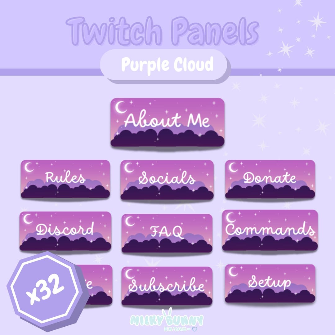 30 Twitch Panels, Purple Cloud Panles, Cloud Twitch, Twitch About Me ...