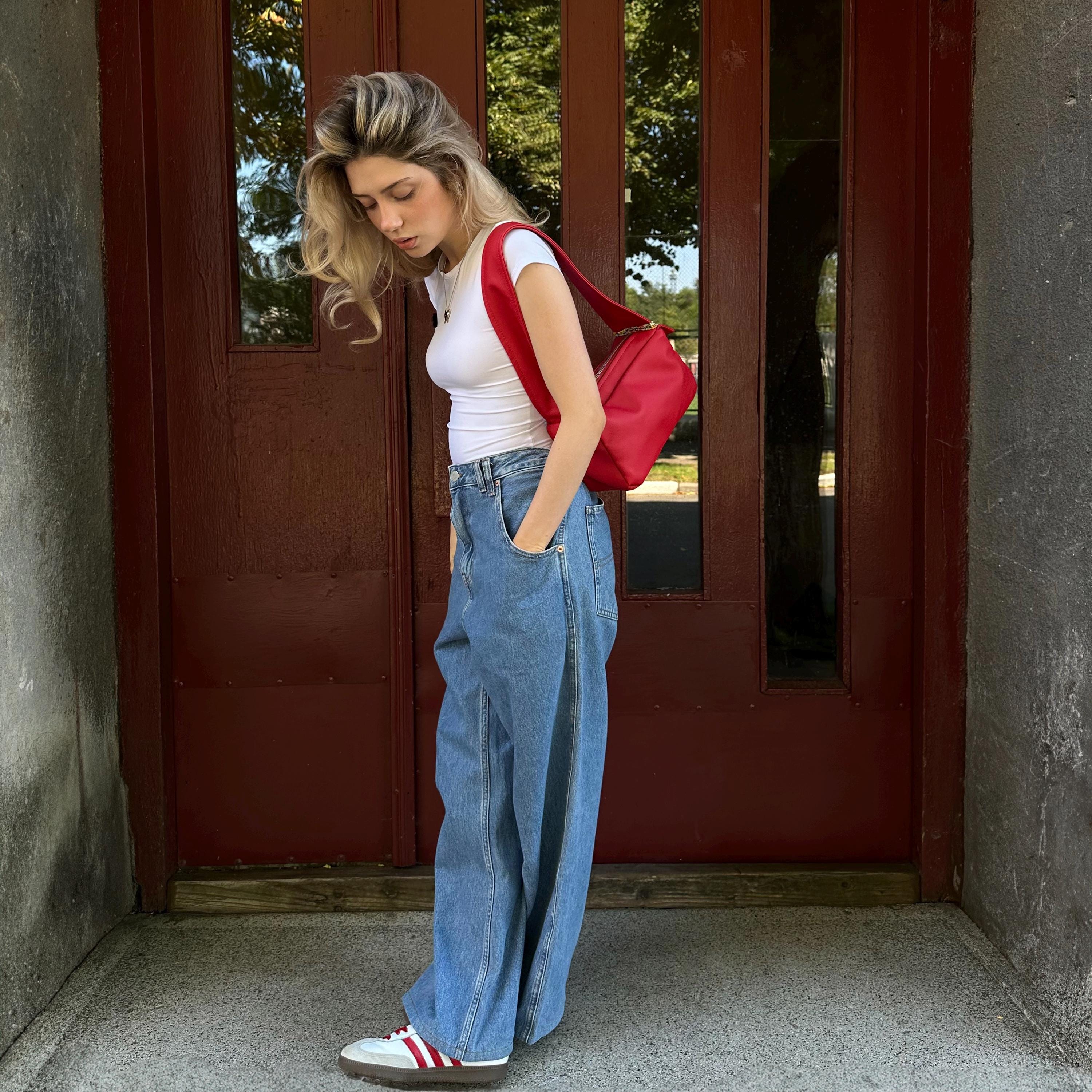 Red Baguette Bag Made of Eco Leather, Ykk,roomy Bag for Every Day - Etsy
