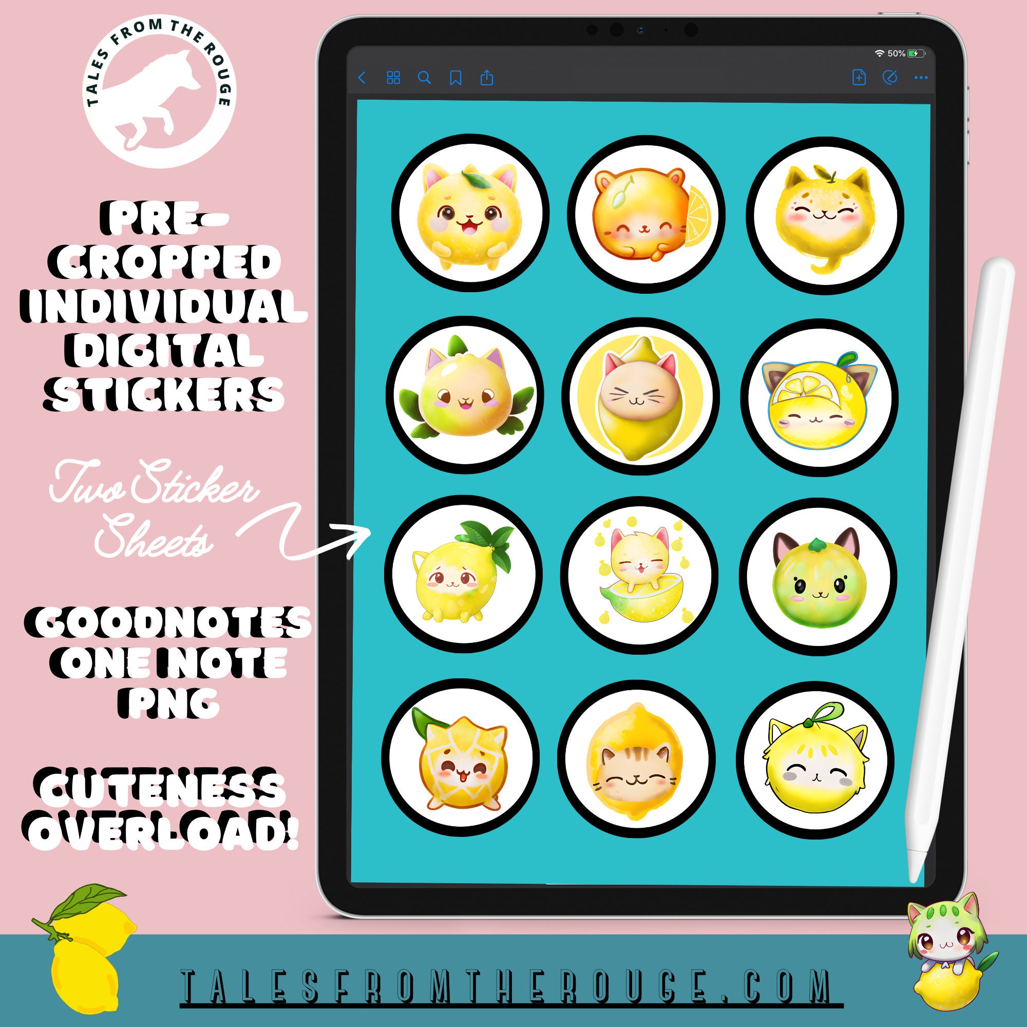 Kawaii Lemons and Cats Clipart, Cute Lemon and Kitten Stickers, Cat ...