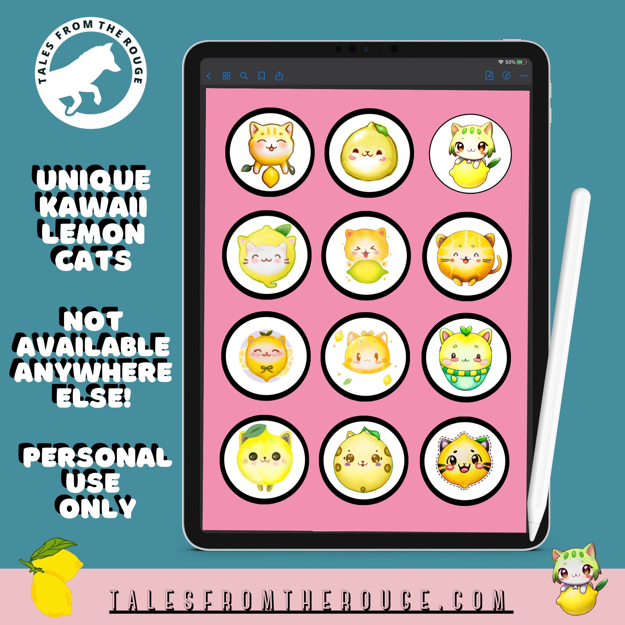Kawaii Lemons and Cats Clipart, Cute Lemon and Kitten Stickers, Cat ...