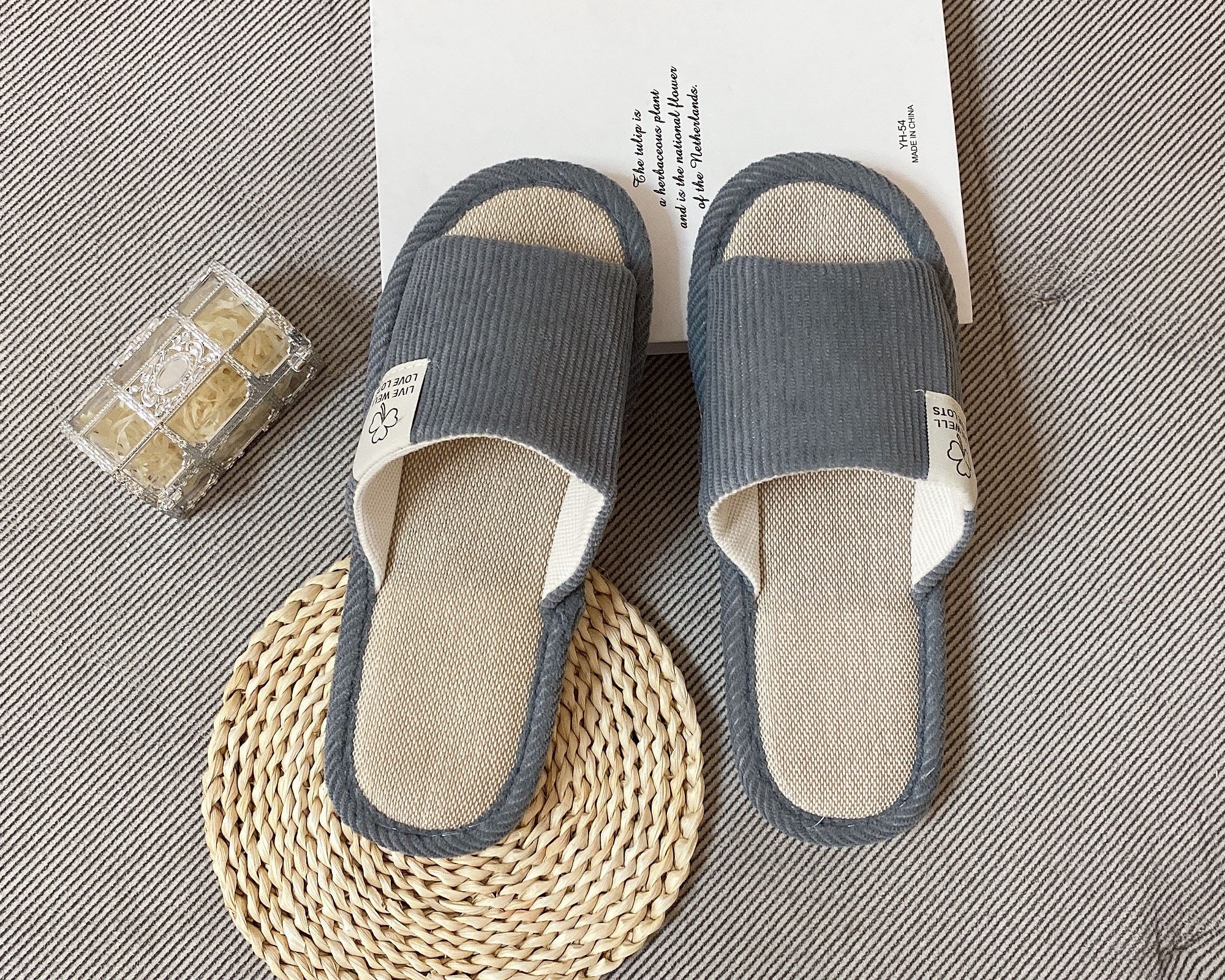 Men Linen Slippers,handmade Linen Slippers,home Linen Slippers,summer ...