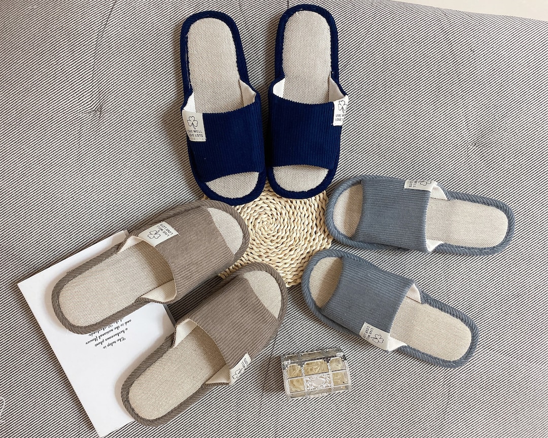 Men Linen Slippers,handmade Linen Slippers,home Linen Slippers,summer ...