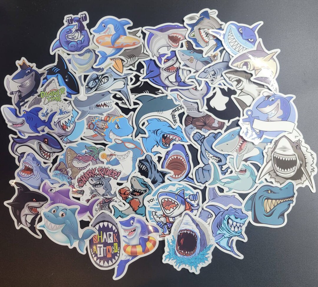 50 Pack Shark Stickers Shark Week Hard Hat Decal Car Decal Coffee Cup ...