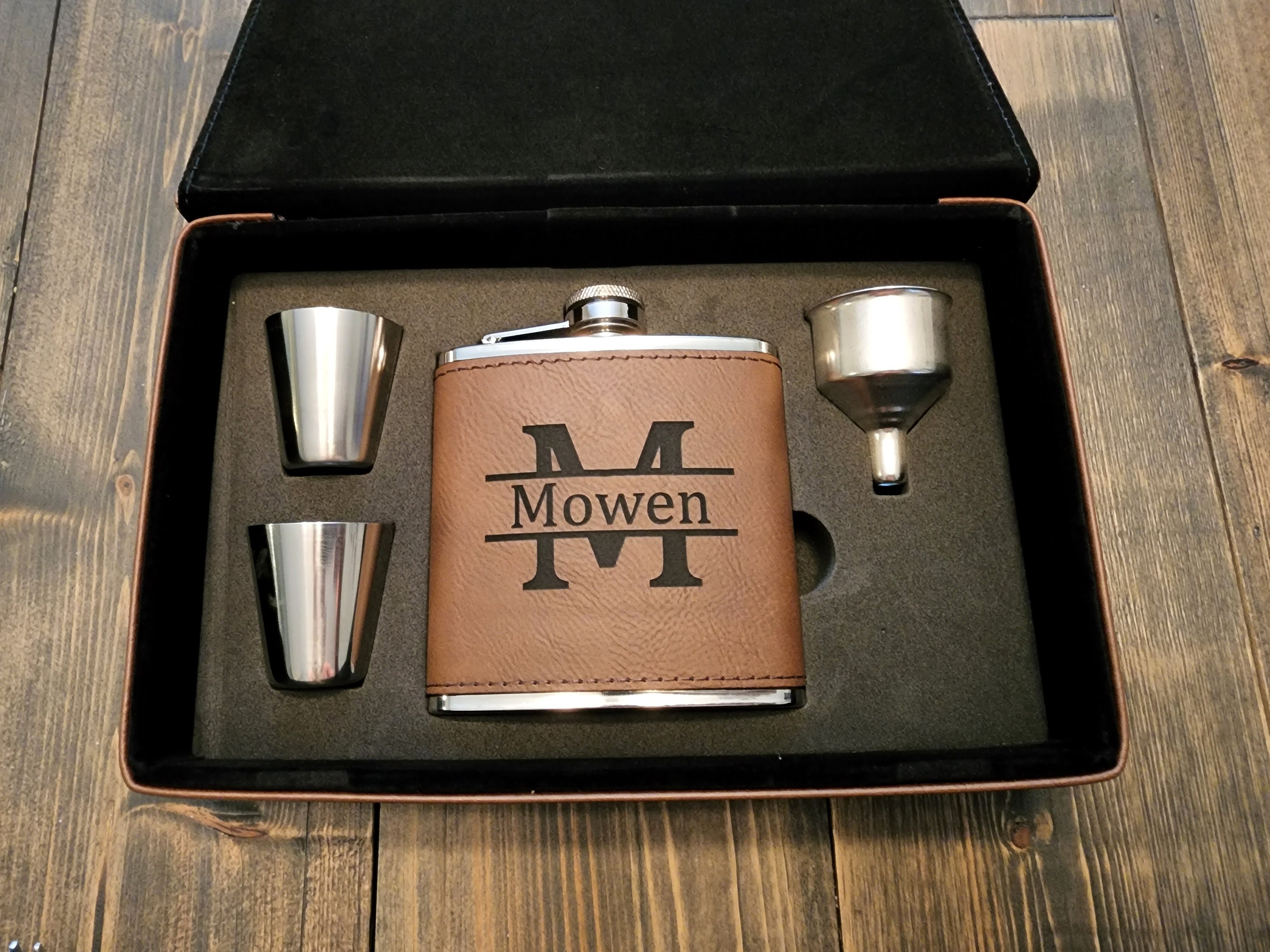 Flask Set Leather Wrapped in Box - Etsy