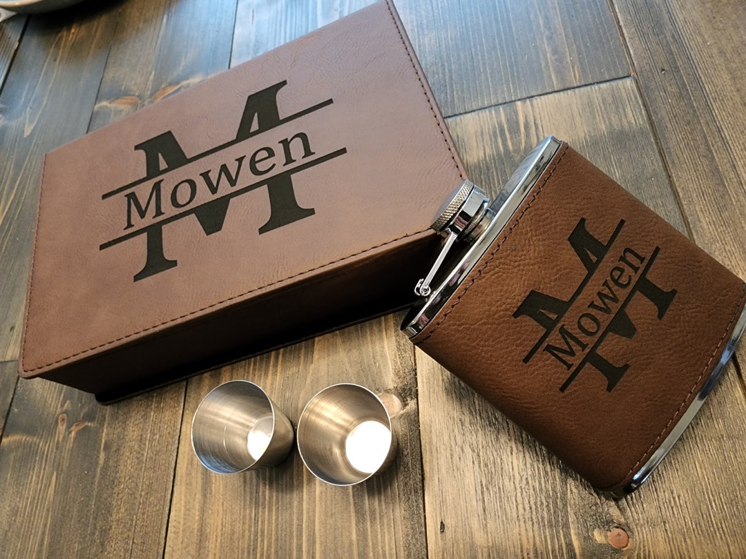 Flask Set Leather Wrapped in Box - Etsy
