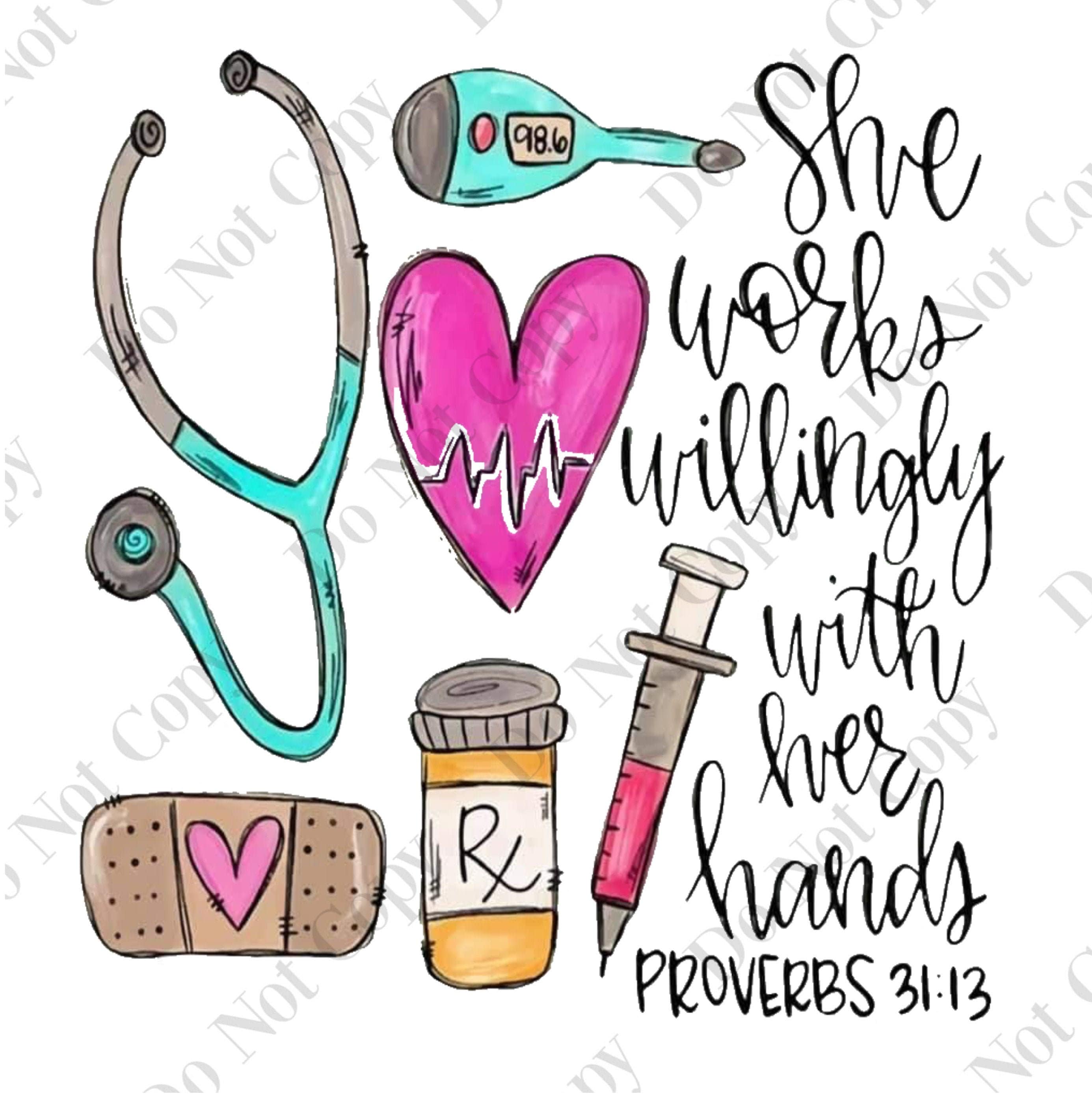 Nurse Works Willing With Her Hands Bible Scripture | Etsy