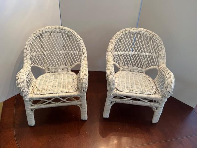 Two Vintage White Wicker Doll Chairs - Etsy