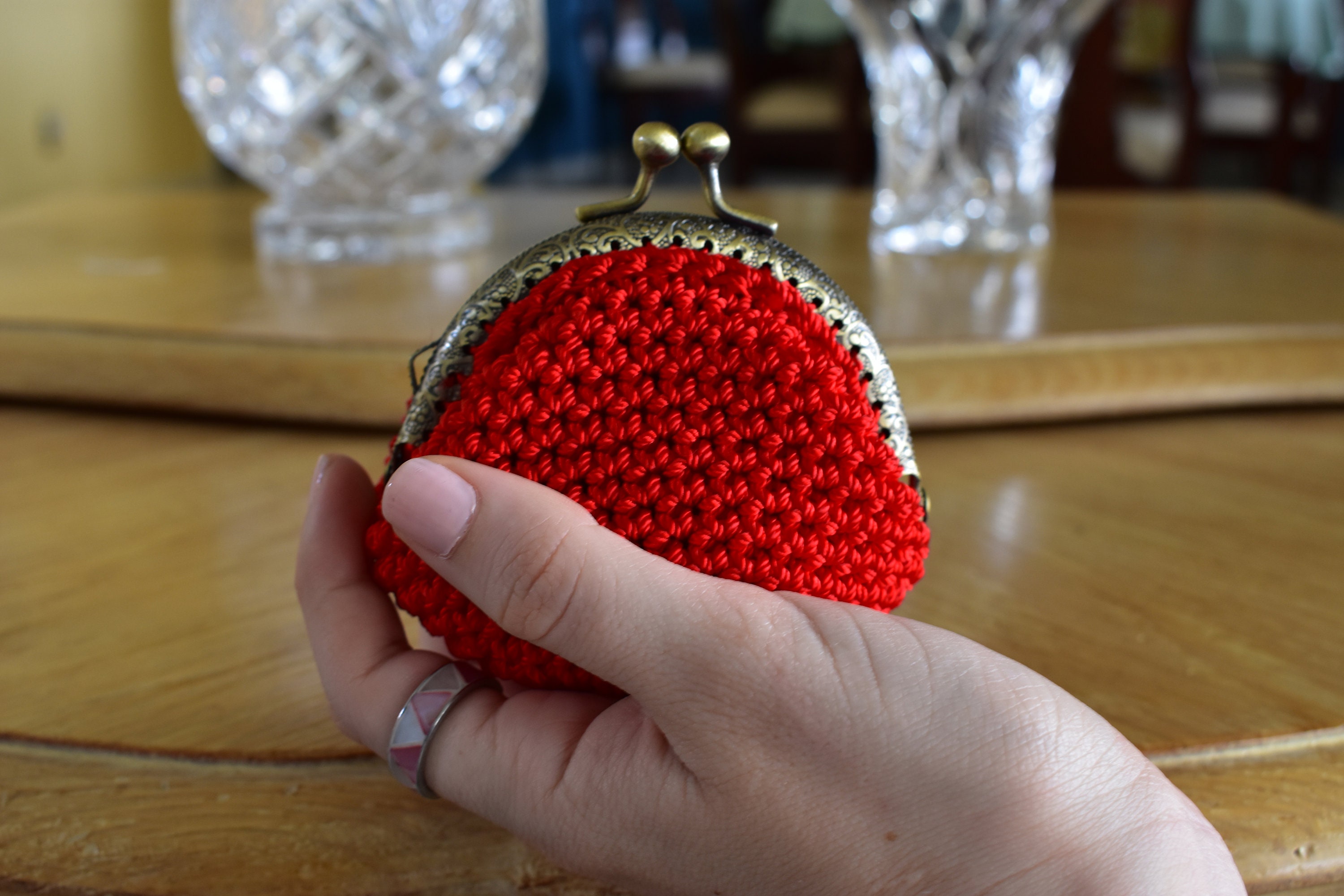 Crochet Coin Purse With Kiss Clasp | Vintage Style Coin Purse - Etsy
