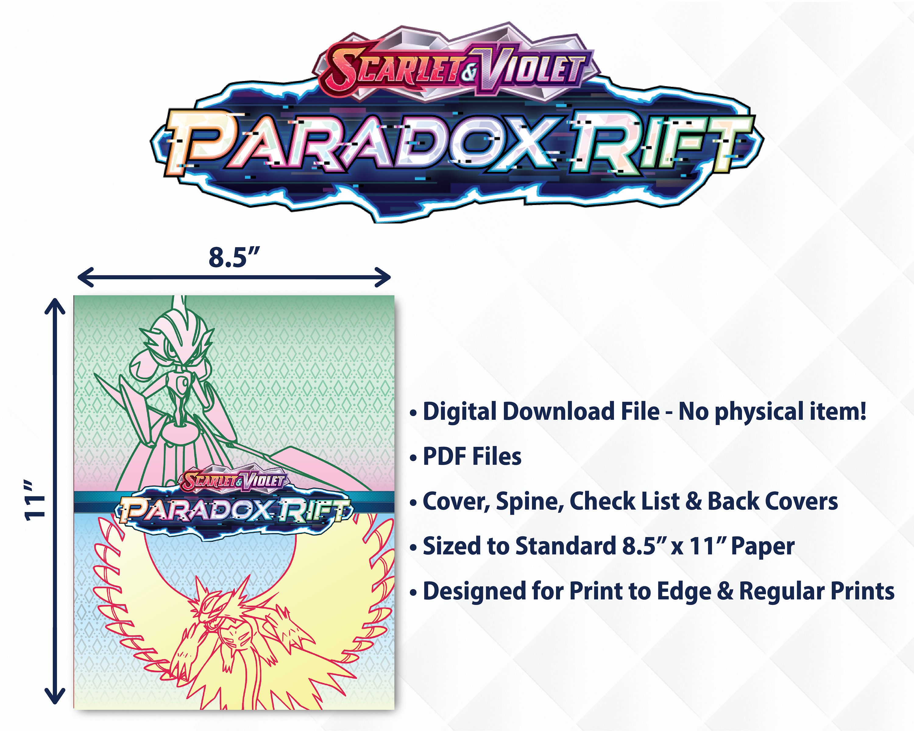 Scarlet & Violet Paradox Rift Binder Label Set Cover, Back Cover, Spine ...