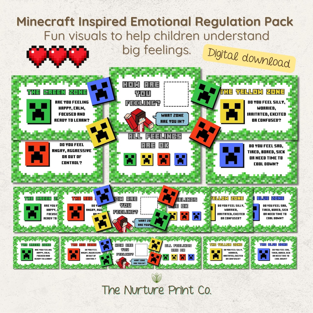 Minecraft Inspired Emotional Regulation Pack | Zones of Regulation ...