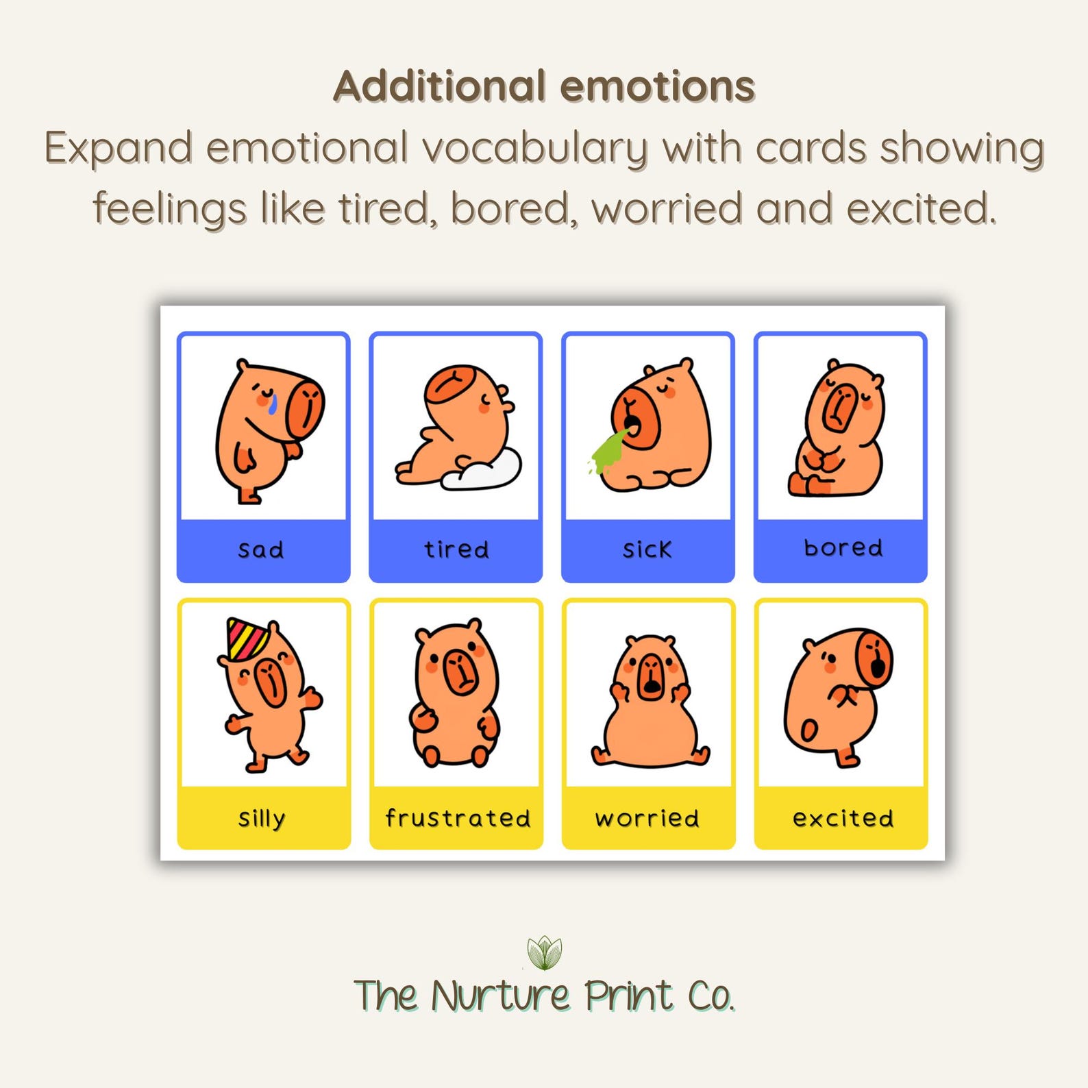 Capybara Zones of Regulation Printables | Emotional Feelings Cards ...