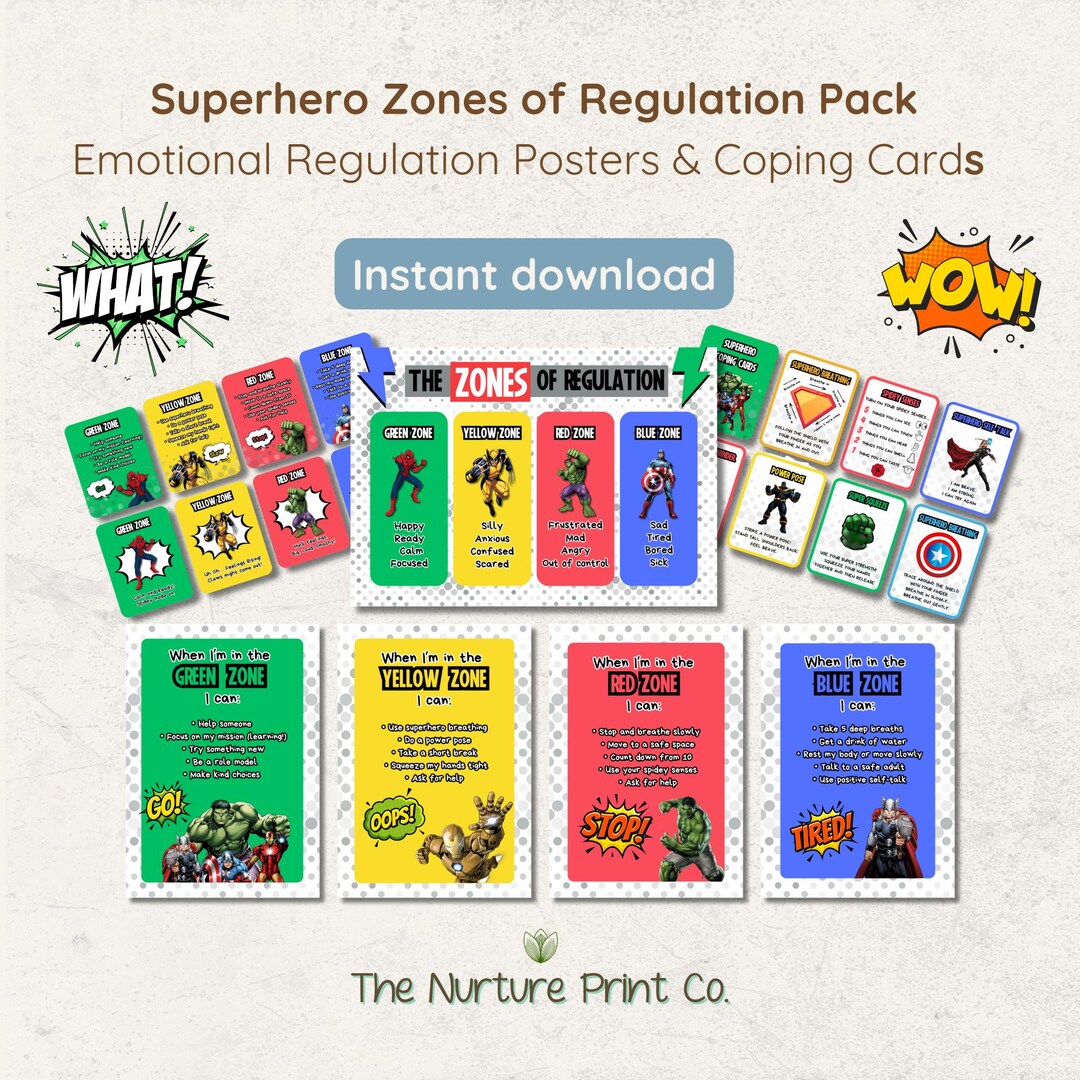 Superhero Zones of Regulation Pack | Emotional Regulation Posters ...