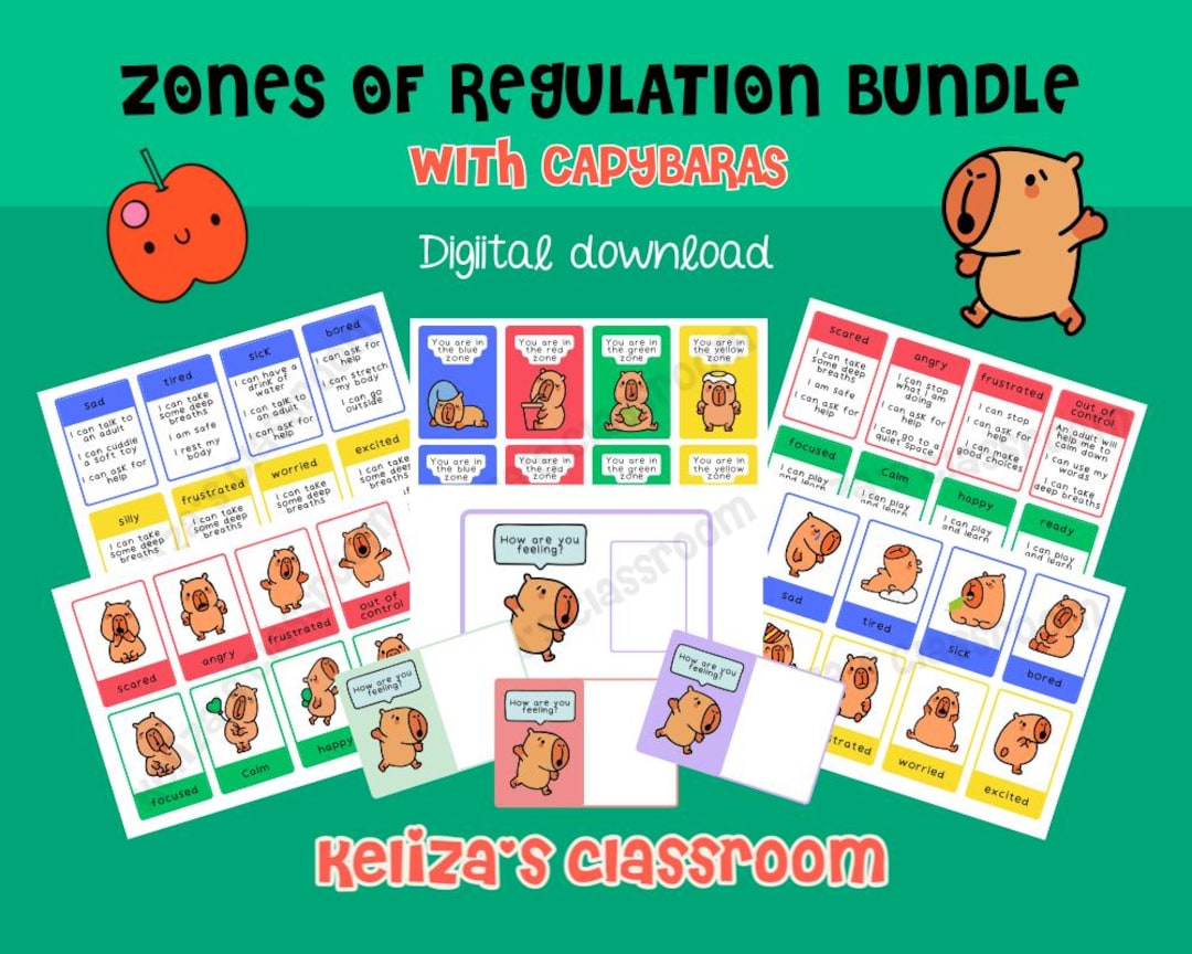 Capybara Zones of Regulation Bundle. Self-regulation Flashcards. Coping ...
