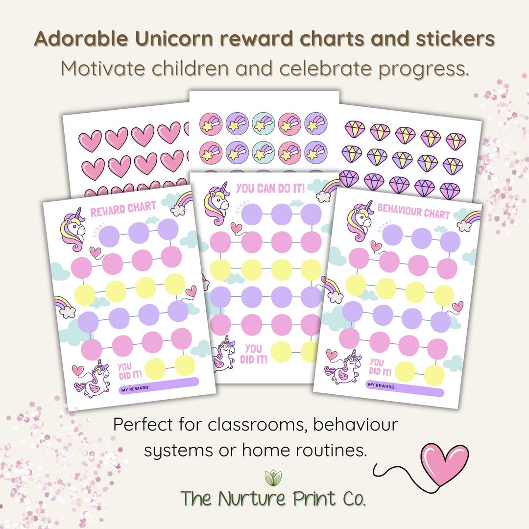 Unicorn Reward Chart Printable | Kids Behaviour Chart With Stickers ...