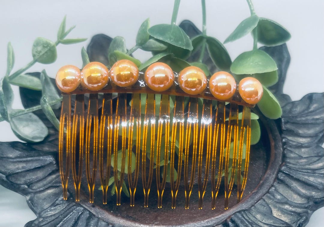 Orange Iridescent Faux Pearl Comb 3.0” Tortoise Black Plastic Side Comb ...