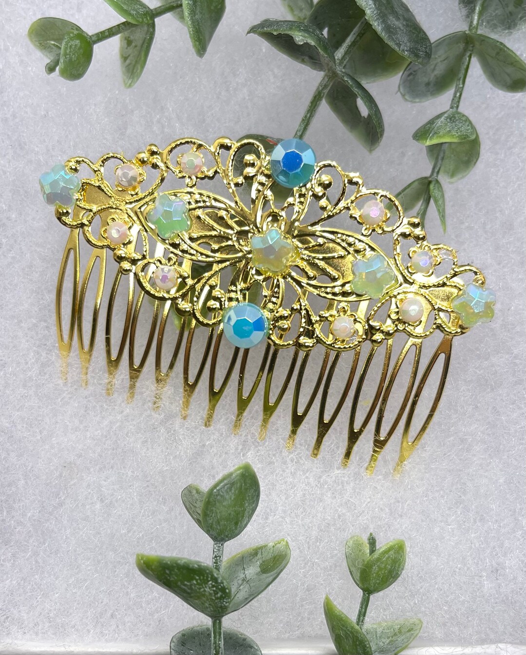 Iridescent Crystal Pearl Hair Comb: Vintage Style Rhinestone Bridal ...