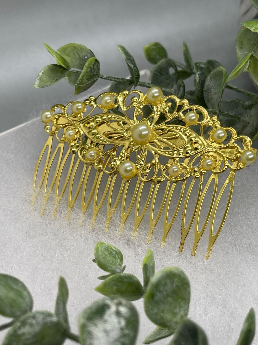 Vintage Style Pearl Bridal Side Comb: Gold Tone Hair Accessory - Etsy