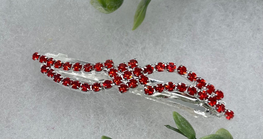 Ruby Red Crystal Rhinestone Barrette Approximately 3.0silver - Etsy
