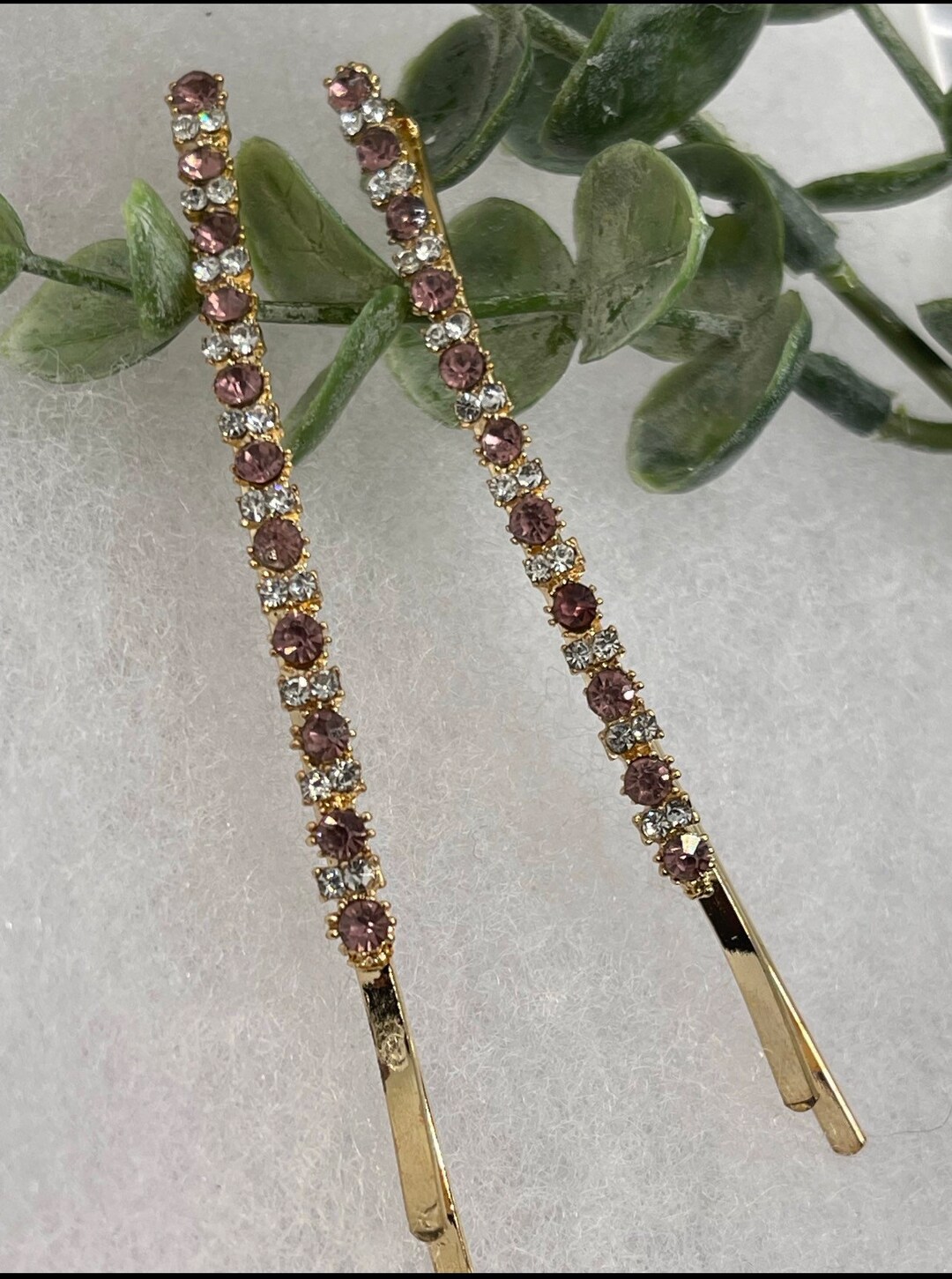 Mauve Crystal Rhinestone Approximately 3.5” Large Gold Tone Hair Pins 2 ...