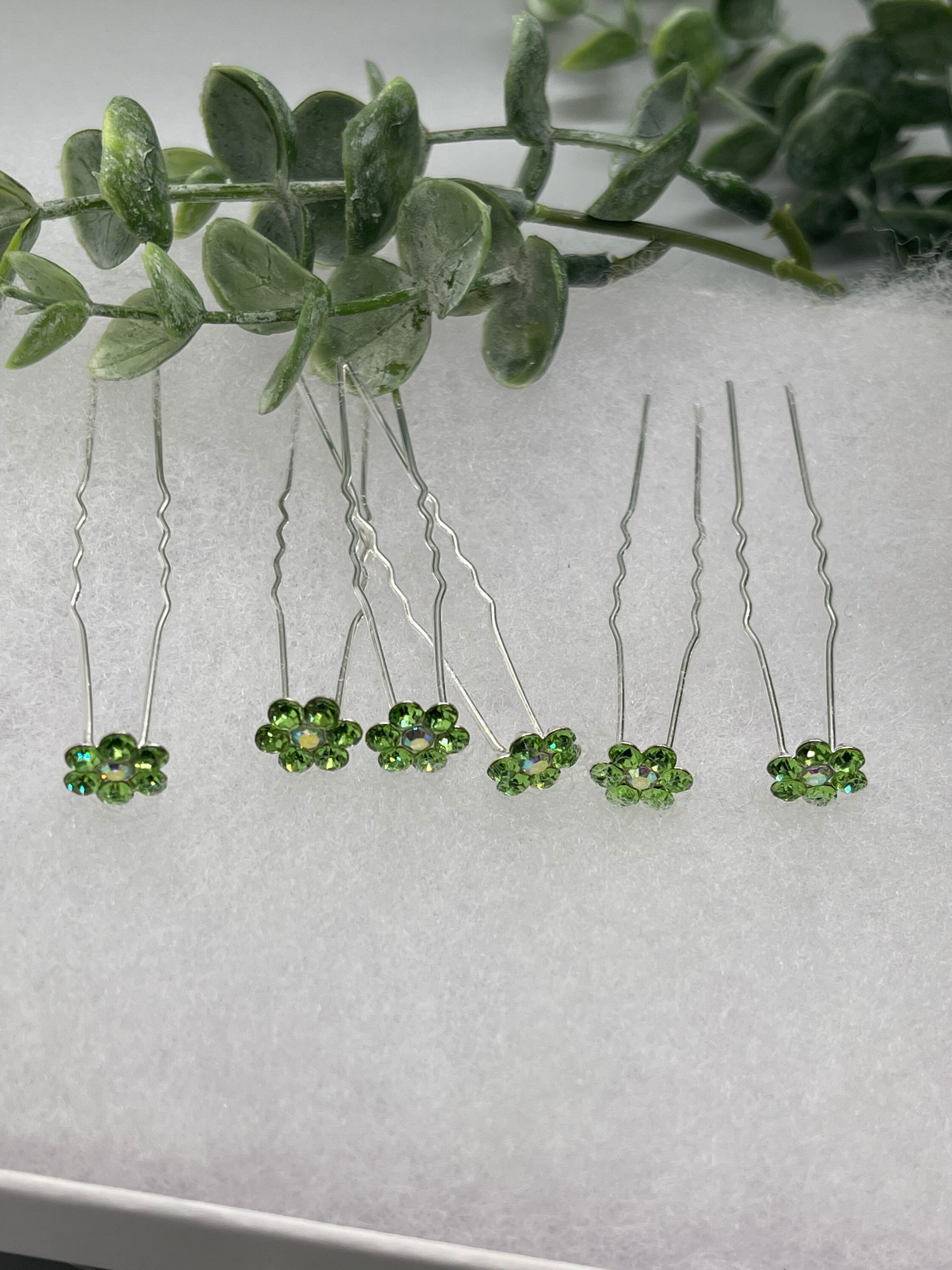 6 Pc Green Crystal Hair Pins Approximately 3.0silver Tone Formal Hair ...