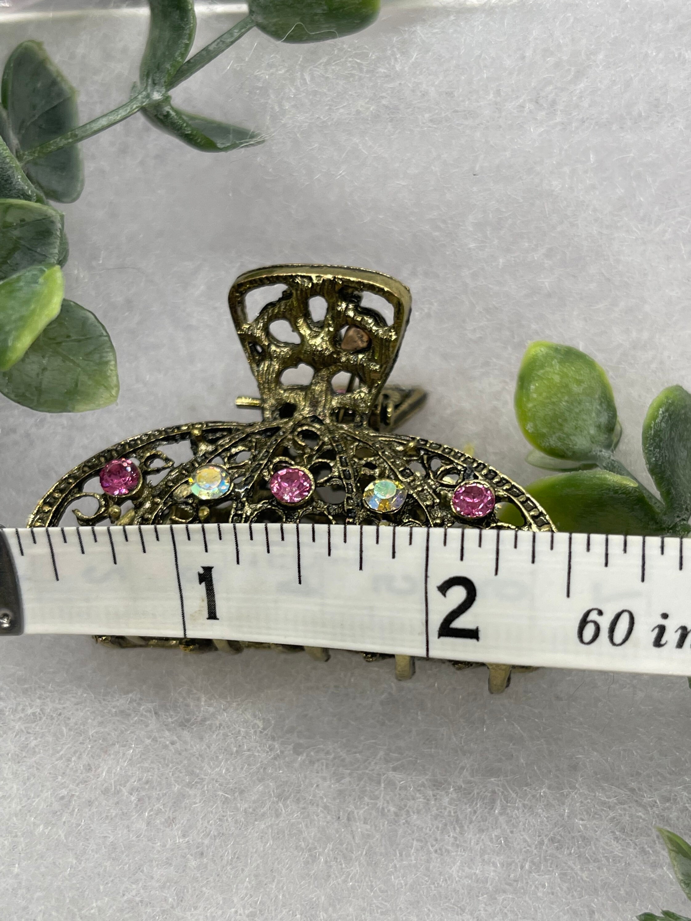 Pink Iridescent Crystal Rhinestone Antique Vintage Style Hair Claw Jaw ...