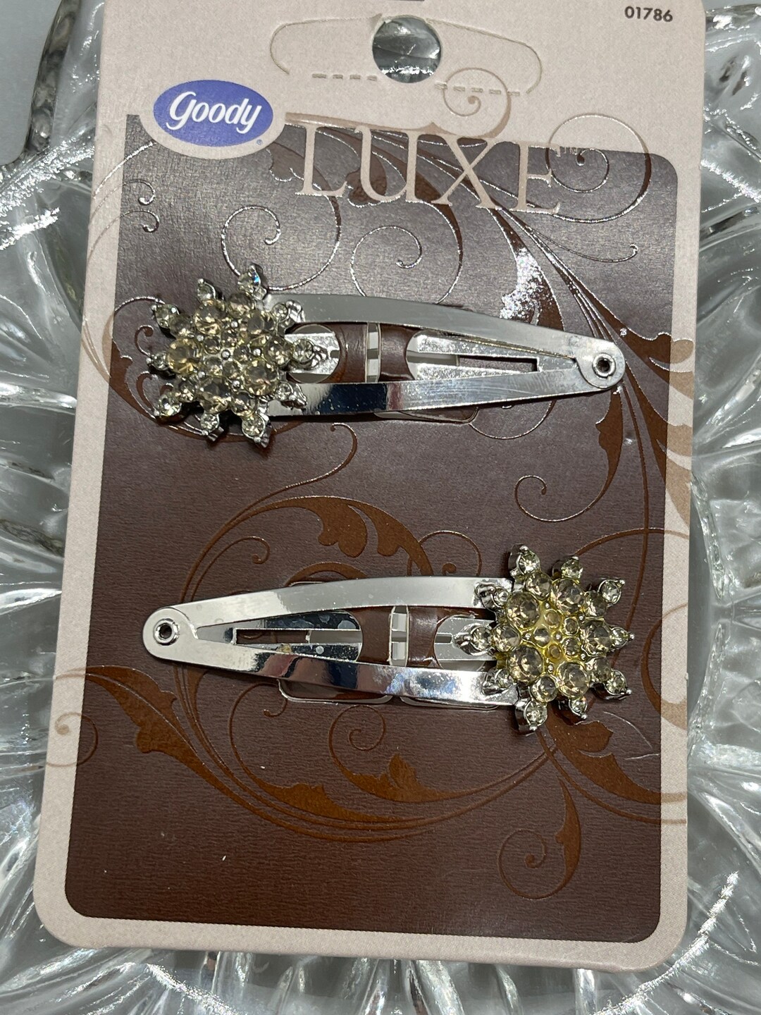 Goody Luxe Hair Clips Light Brown Crystal Rhinestone Silver Tone 2 Pc ...